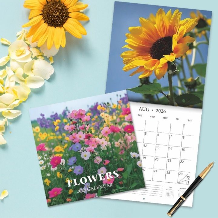 TSEVD 12 Month Flowers Themed Wall Calendar Thick Paper Wall Hanging ...