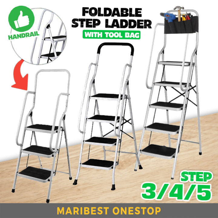 3/4/5 Step Foldable Step Ladder With Handle Tangga Lipat Heavy Duty ...