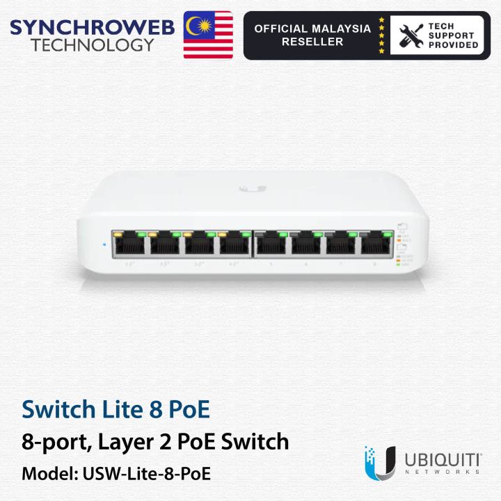 Ubiquiti UBNT USW-Lite-8-POE Eight-port, Layer 2 PoE switch supporting ...
