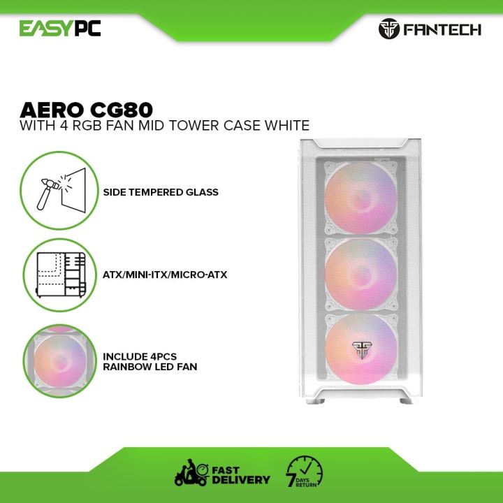 Fantech Aero CG80 with 4 RGB Fan Mid Tower Case White Best Seller Brand ...