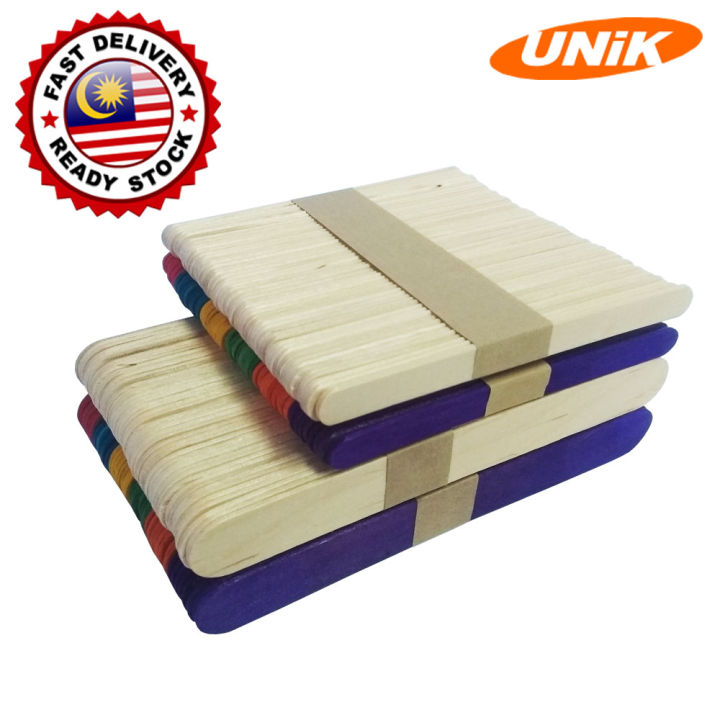 [UNIK] 50pcs Wooden Craft Paddle Pop Popsicle Stirrers Ice Cream Sticks ...