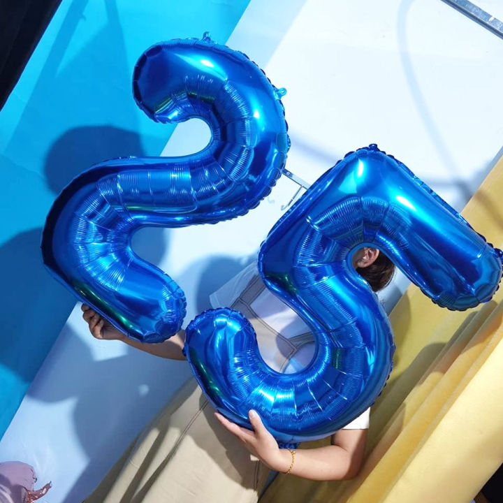 32 inch Blue Number Balloons Decoration Large Aluminum Foil Digtal ...