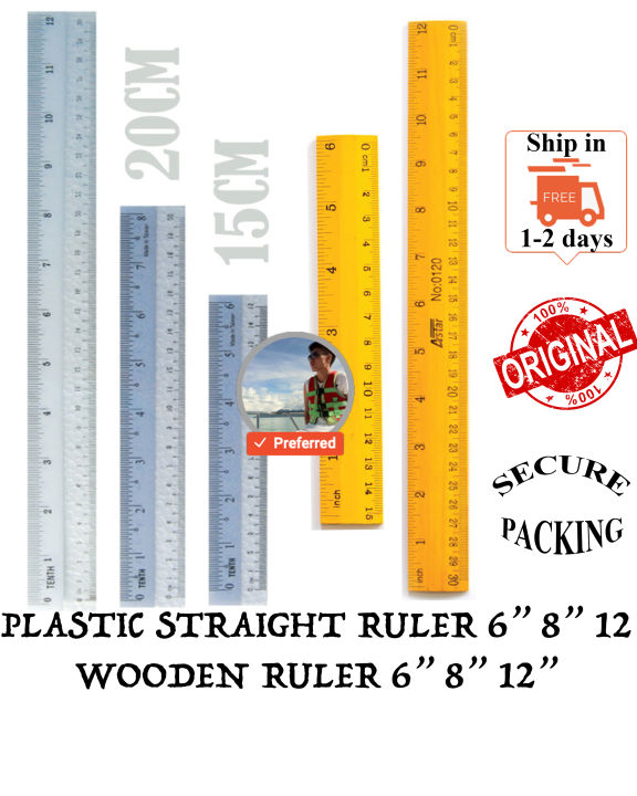 PLASTIC STRAIGHT RULER 6"/ 8"/ 12" | WOODEN RULER 6"/ 8"/ 12" (READY ...