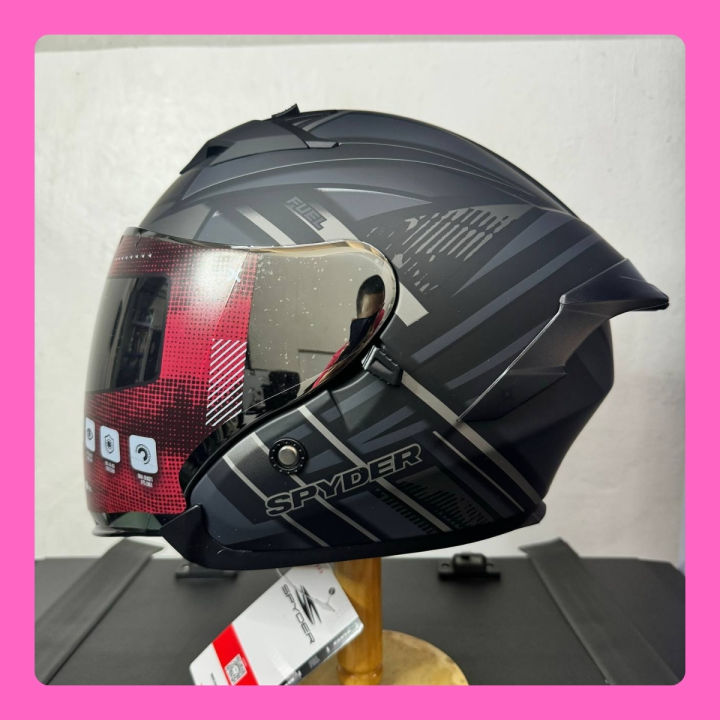 Spyder Fuel Gd 3441m smoke silver lens half face dual visor helmet ...