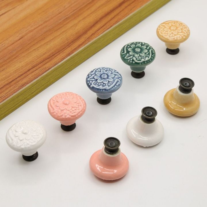 SIDSI Single Hole Ceramic Knob Round Pull Handles Door Knob Relief Flower Surface Drawer Knobs ...