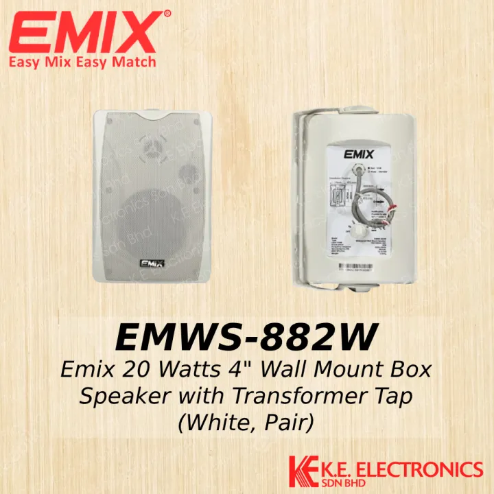 Emix EMWS-882W 20 Watts 4" Wall Mount Box Speaker with Transformer Tap ...