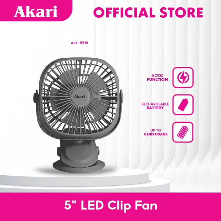 Akari 4" Rechargeable Clip Fan with LED - AJF-5519 | Lazada PH