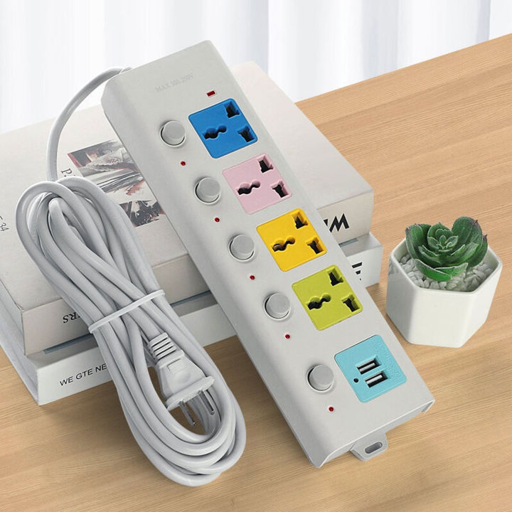 Colorful Extension 4 Power Socket Strip With 2 Usb Port Universal Extension Cord 1 5m Lazada Ph