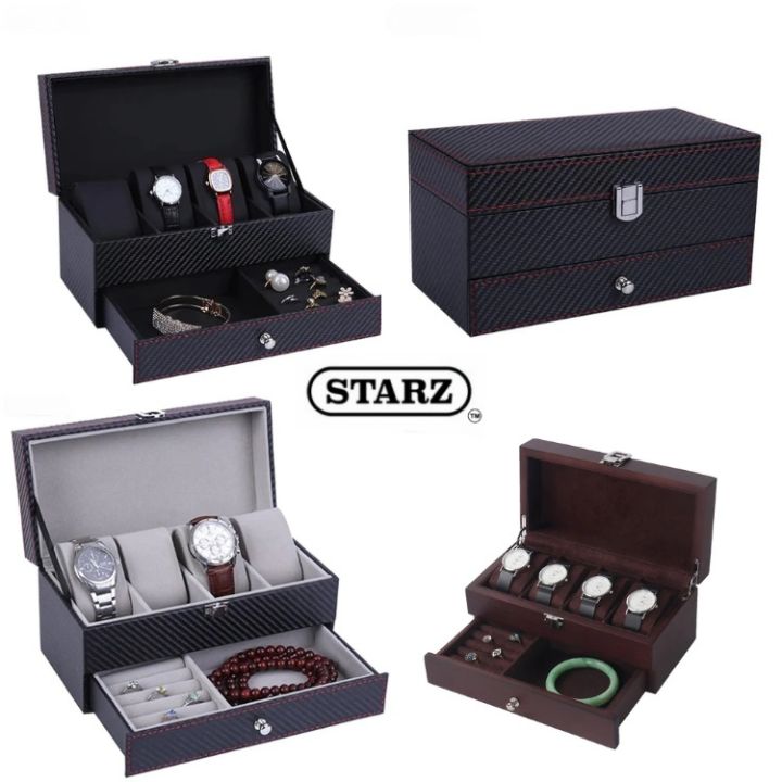 [ STARZ ] 3 Assorted Model - 4 Slots Watch Storage Box + Jewelry / 2 ...