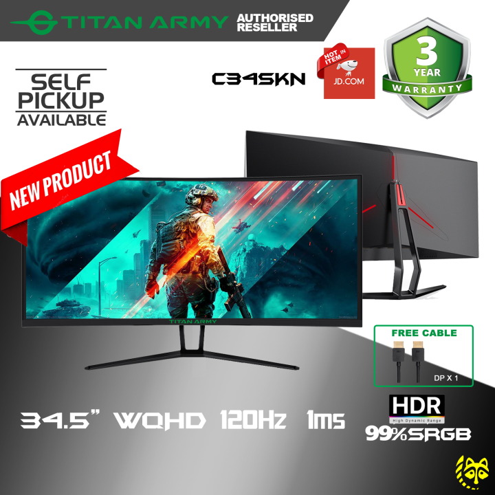 TITAN ARMY 34” Curved Ultrawide 2K 120Hz 1ms HDR400 Gaming Monitor ...