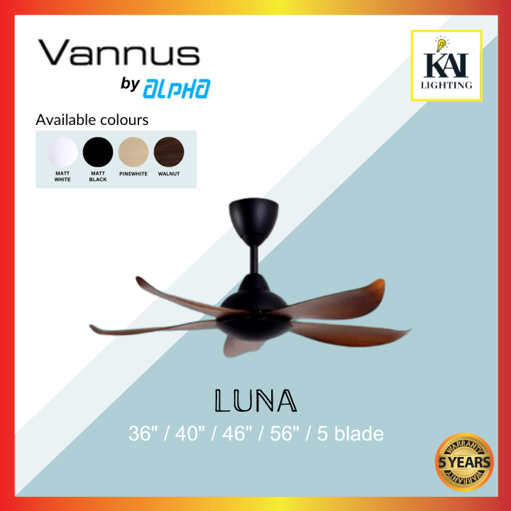 ALPHA VANNUS LUNA 5B CEILING FAN 5 BLADE 36”/40"/46"/56" DC MOTOR ...