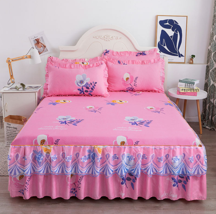 1pc Bed Skirt Bedding Set Lace Soft Bedspread King Queen Size Double ...