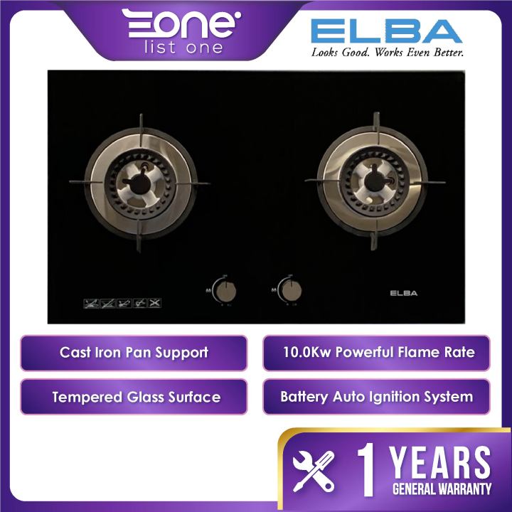 Elba 5.0kW 2 Burner Built In Glass Hob EGH-K8842G(BK) | EGH-G8522G(BK) | Cast Iron Pan Support ...