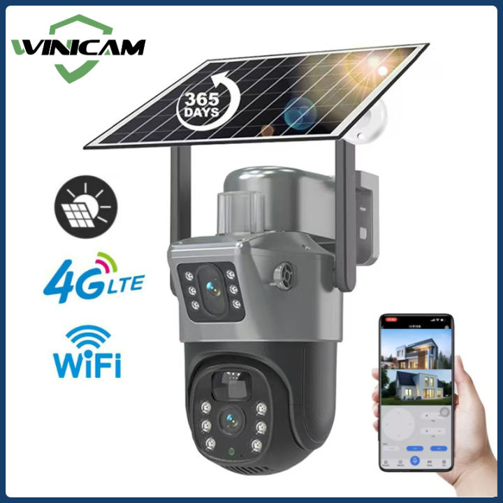 V380 Pro 4K Dual Lens 4g Solar Battery Camera 8MP Solar 360 Outdoor Use SIM Card Wireless ...