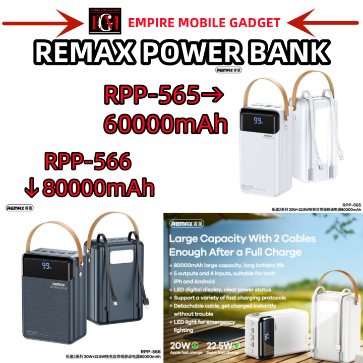 REMAX POWERBANK LESU II SERIES RPP-565 60000mAh / RPP-566 80000mAh PD20W + QC22.5W POWER BANK ...
