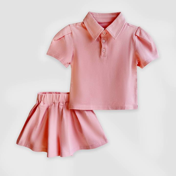 Cotton Field Kids Girl Pink Polo Shirt and Short Set | Lazada