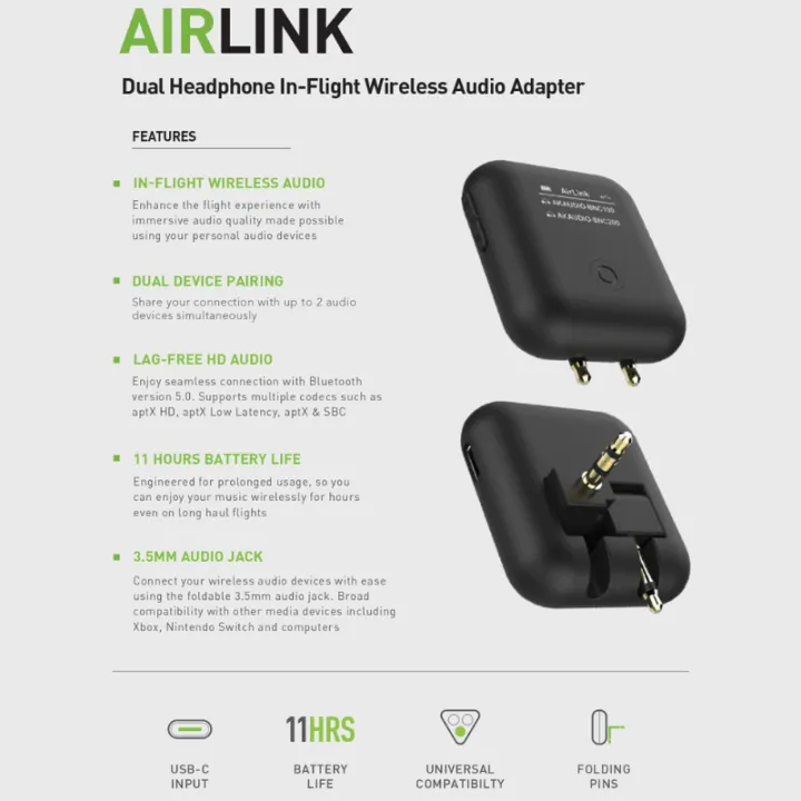 Energea AirLink Dual Channel Airplane Bluetooth Transmitter | Lazada ...