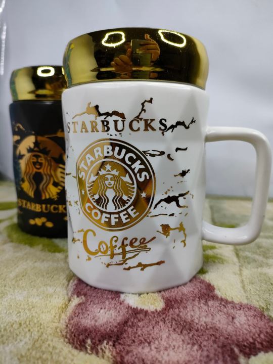 Stylish Glossy Ceramic Mug with Handle and Mirror Lid Cover Coffee ...