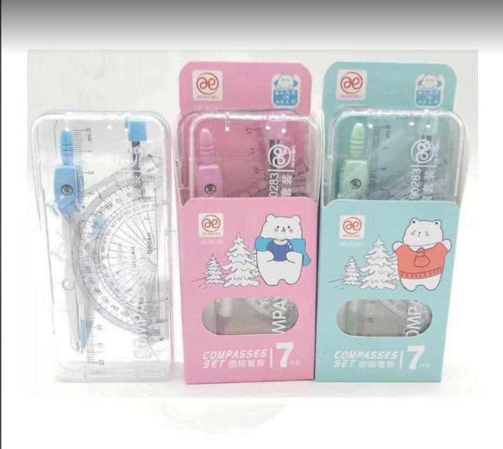 AS 7 Pcs Compass Set with Protractor Rulers Drafting Tools Kit for Math ...