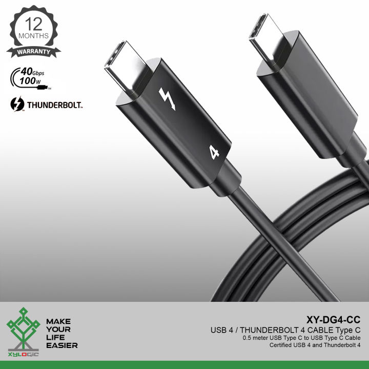 XYLOGIC Kabel Thunderbolt 4 / USB 4 - 40Gbps 100W USB Type C to C 50cm ...