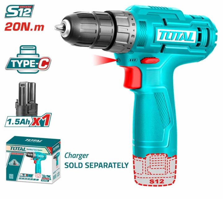 TOTAL TDLI12428 ชุดสว่านไร้สาย สว่านแบตเตอรี่ไร้สาย สว่านแบตเตอรี่ 12 ...