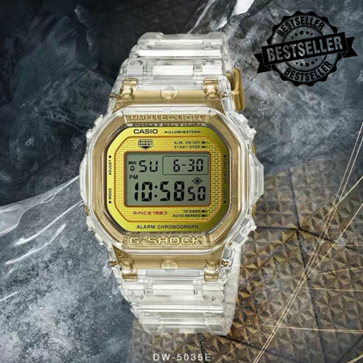 CASIO Digital DW5600 Transparent / Clear Silicone Strap Gold Face Casio ...