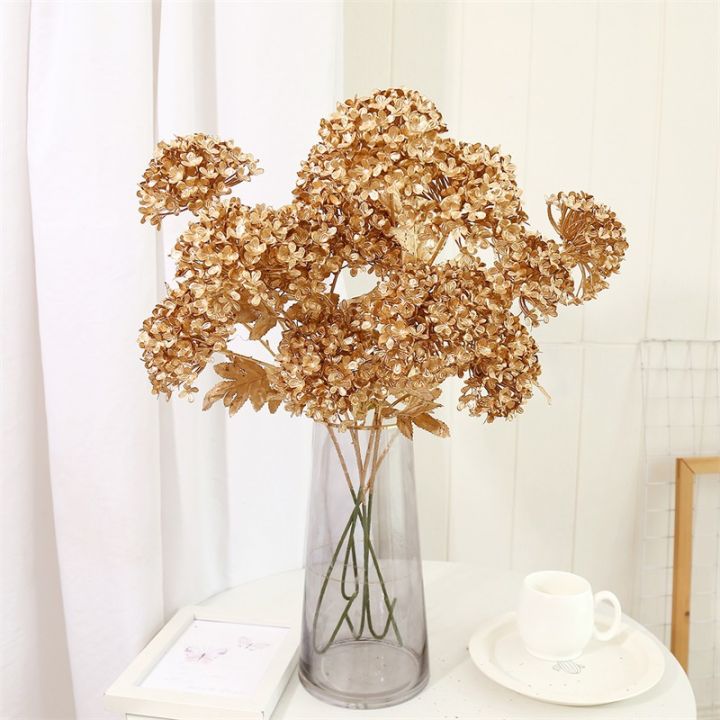 Artificial Plant Gold Hydrangea Buttery Orchid Decorative Flowers Home ...