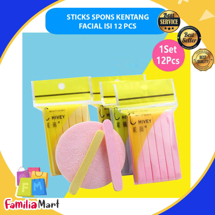 1 SET 12 STICK SPONS KENTANG FACIAL WAJAH / SPONGE KENTANG / SPON ...
