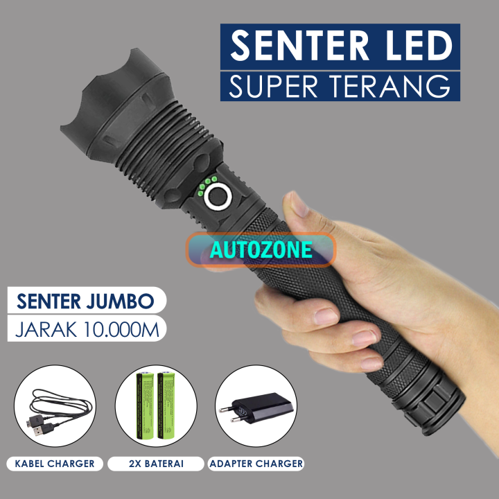 TaffLED Senter LED Police Swat Jarak Jauh Super Terang Long Range Zoom XHP70.2 90000 Lumens ...