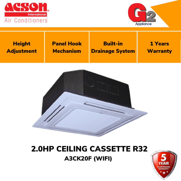 ACSON (AUTHORISED DEALER) CEILING CASSETTE AIR CONDITIONER BUILT IN WIFI R32 [2.0HP A3CK20F ...