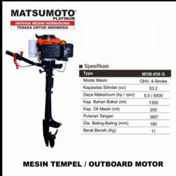 Mesin Tempel Perahu / Outboard Motor 5 HP 4 Tak Matsumoto MOB-850 G ...