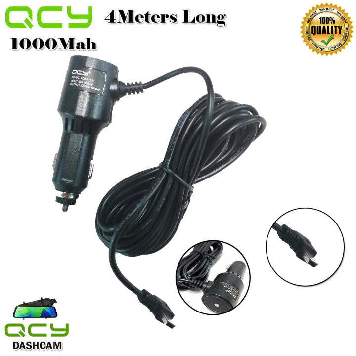 QCY Car Dashcam Charger Adapter Long Car Charger In Car Power Supply ...