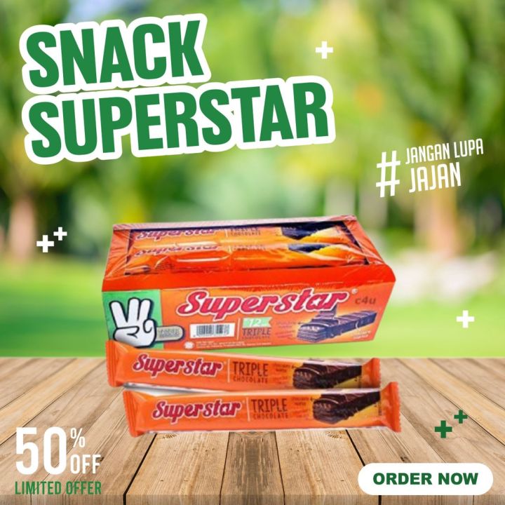 SUPERSTAR WAFER TRIPLE CHOCOLATE SNACK MAKANAN RINGAN BISKUIT KRIM ...