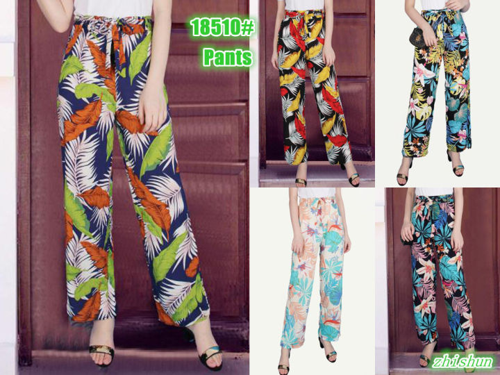 AN-18510 Korean Floral Square Pants For Women Bamboo Print Cotton With ...