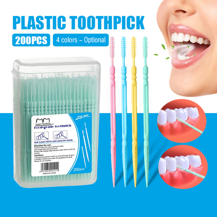 200pcs Double-Ended Toothpick Interdental Flosser Plastic Toothpick ...