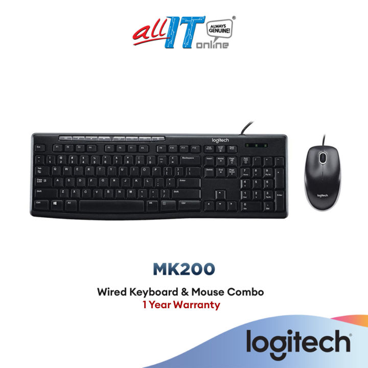 Logitech Mk200 Media Wired Corded Full Size Office Keyboard Mouse
