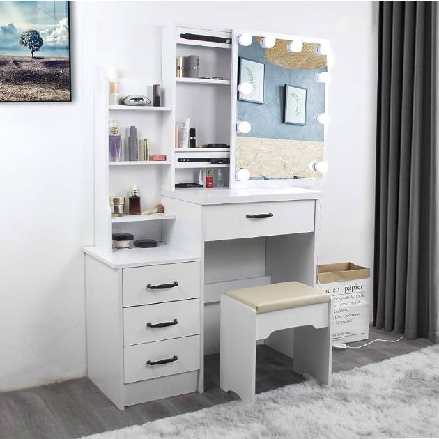 Modern Dressing Table Stool Bedroom Vanity Dresser Set Makeup Drawer ...
