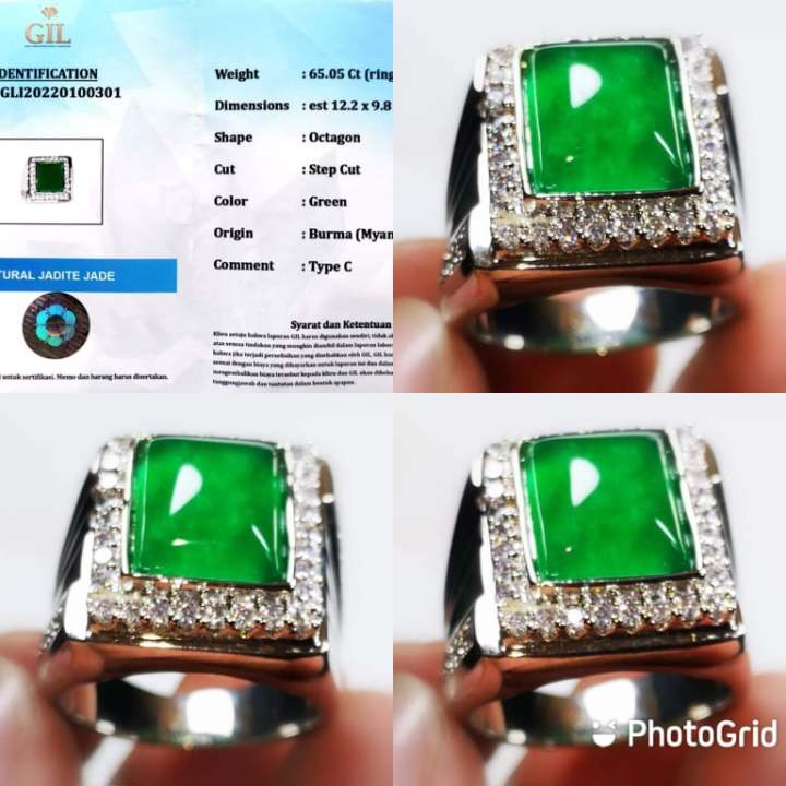 Cincin Pria Asli Natural Jadeite Jade Giok Burma Octagon Playing Kristal Serat Air Luber ...