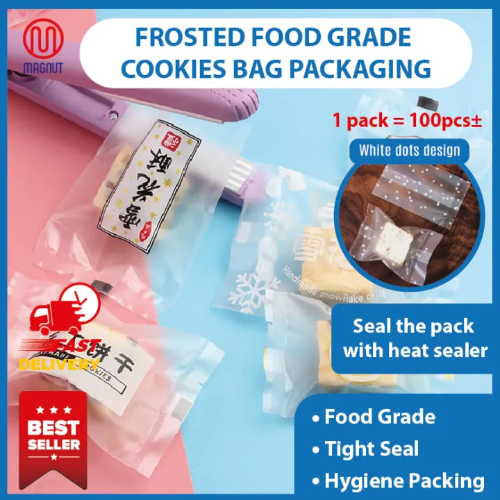 100Pcs 5.5cm x 8.5cm Frosted Food Grade White Polka Dots Design Cookies ...