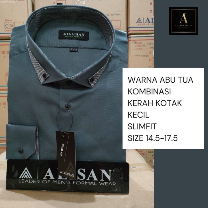 Kemeja Alisan Lengan Panjang Kombinasi Kerah Kotak Kecil SLIM FIT ...