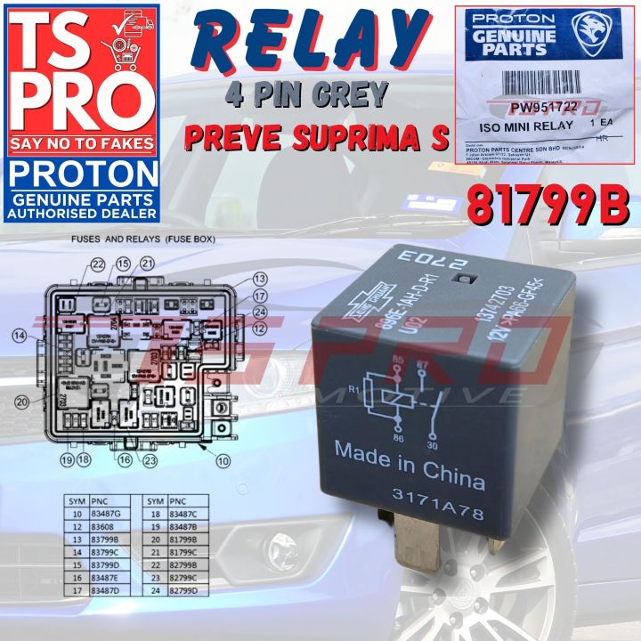 Proton Preve Suprima S Genuine Relay (4 Pin) Grey PW951722 13742703 ...