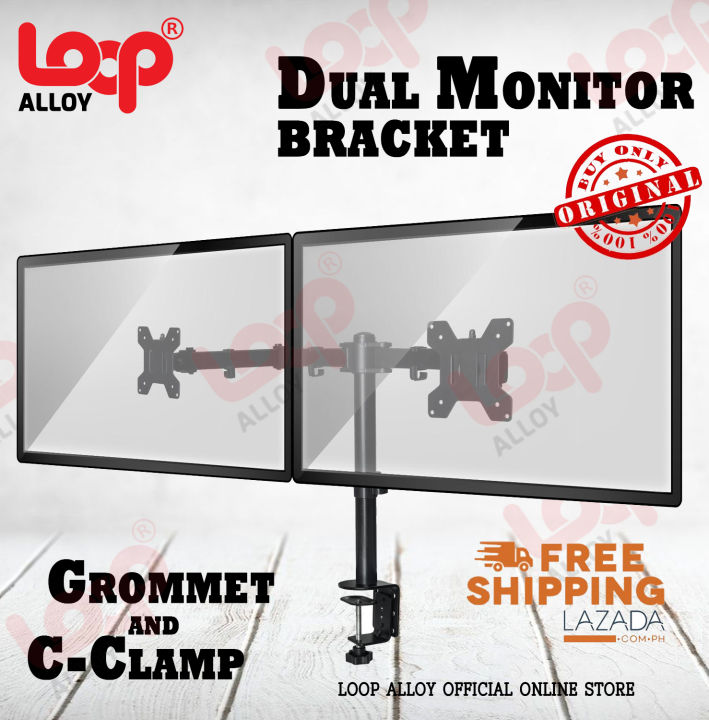 Loop Alloy Dual Arm Monitor Mount Bracket with C-clamp and Grommet ...