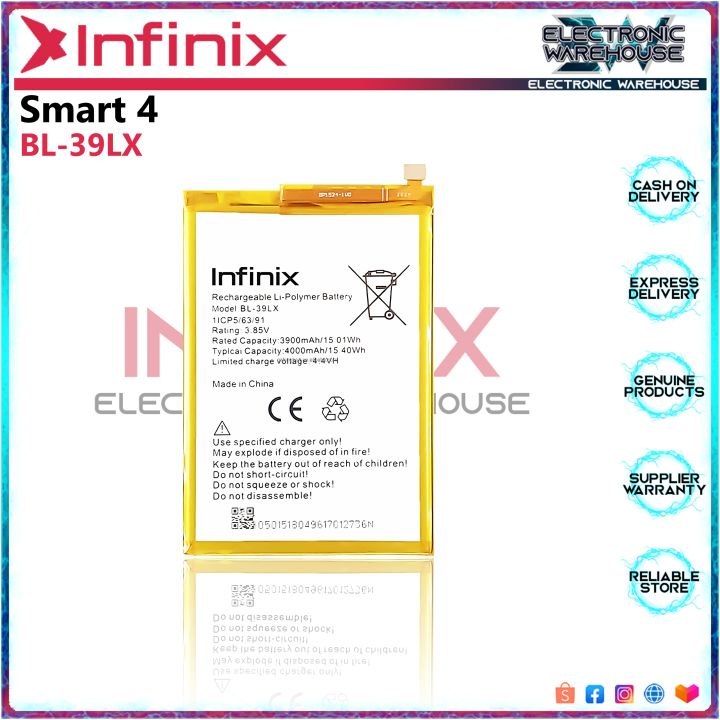 Battery for X653 X663 Infinix Smart 4 Model BL-39LX 4000mAh Capacity ...