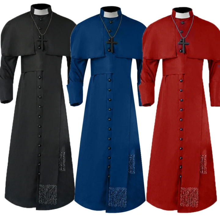 2023Medieval Clergy Men Cassock Priest Costume Roman Catholic Church ...