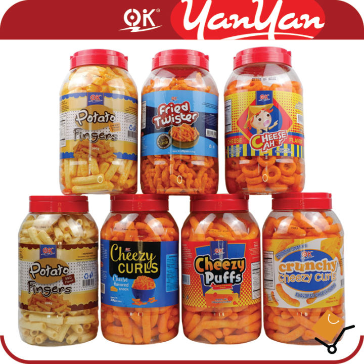 OK Yan Yan Jar Cheese Curls Fried Twister Cheezy Puffs Flavored Snack ...