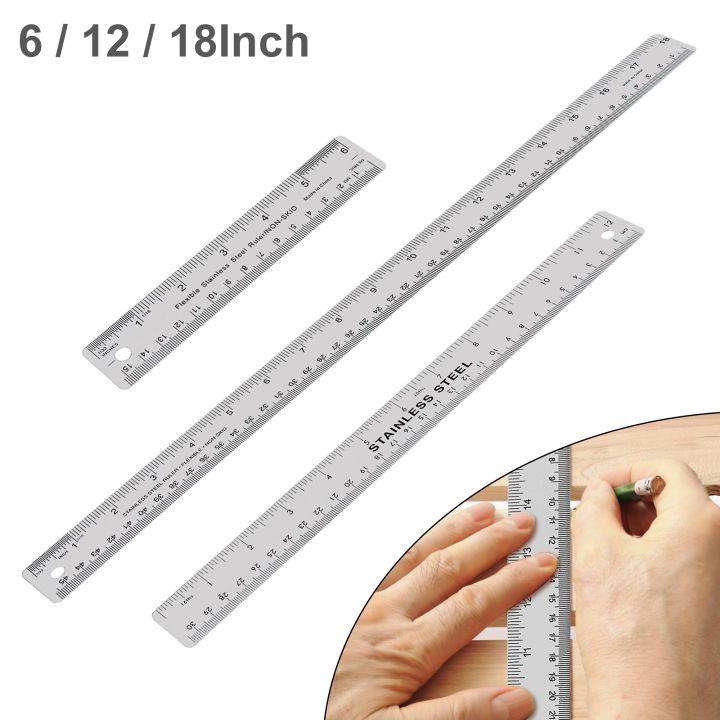 6/12/18 Inch Stainless Steel Metal Ruler with Cork Backing, Inch and ...