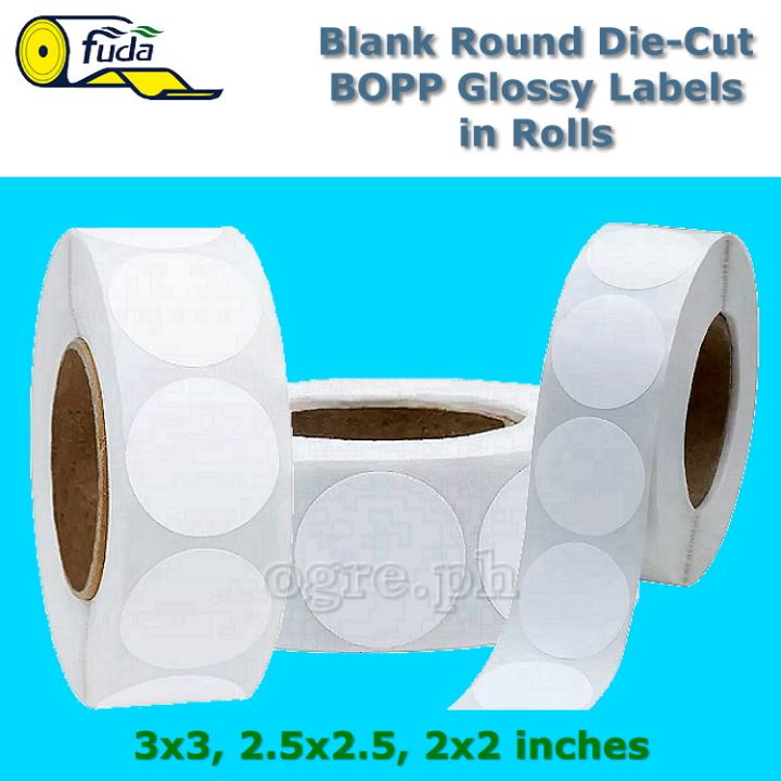 Blank BOPP Round Die-Cut Labels in Rolls ~ Glossy White (Various Sizes ...