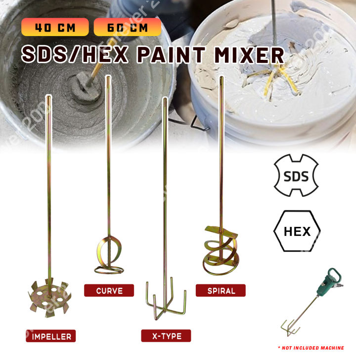 24" Paint Mixer HEX SDS Heavy Duty 4 Type Curve/Cross/Spiral/Impeller ...