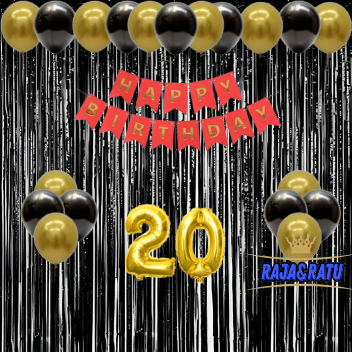 Set Dekor Ulang Tahun Anak Balon Mix Gold Banner Merah Happy Birthday ...