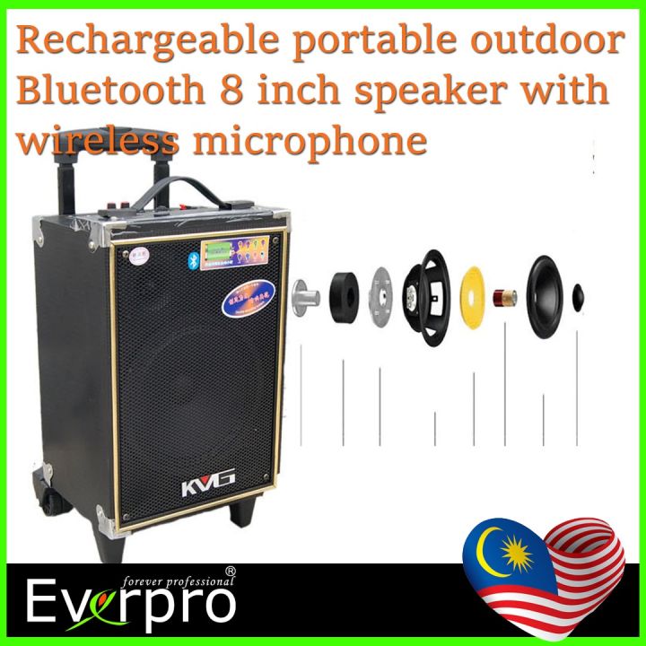 Rechargeable portable outdoor Bluetooth 8 inch speaker with wireless microphone | Lazada